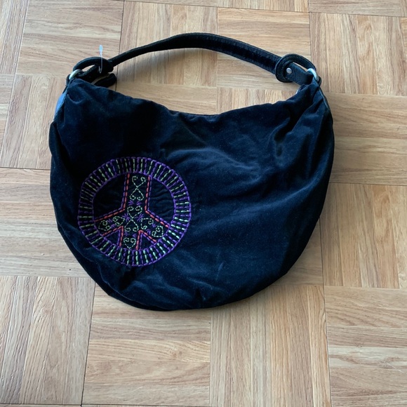 Lucky Brand | Bags | Lucky Brand Black Velvet Embroidered Peace Sign ...